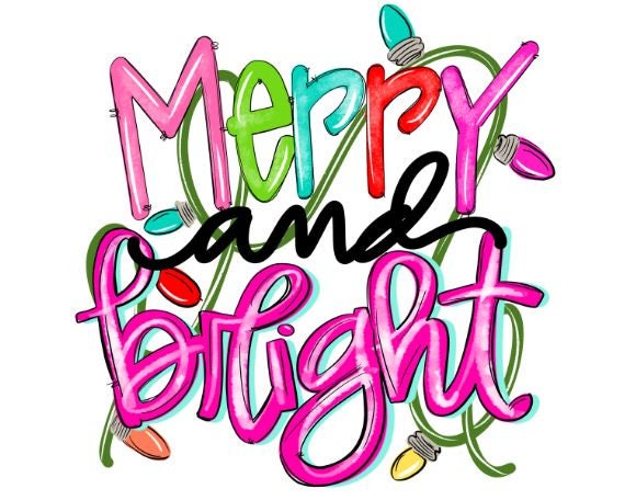 Merry and Bright Transfer, Colorful Christmas Print, Christmas Transfer ...