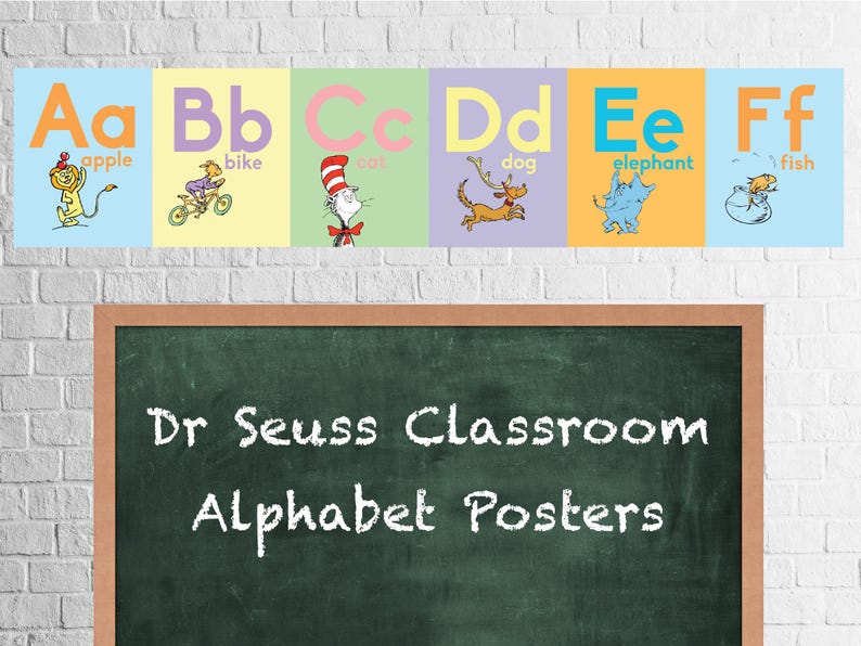 Dr Seuss Illustrations Colorful Classroom Alphabet Posters | Print and ...