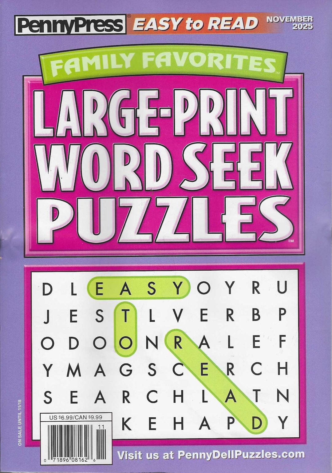 Penny Press Family Favorites Large Print Word Seek Puzzles November ...