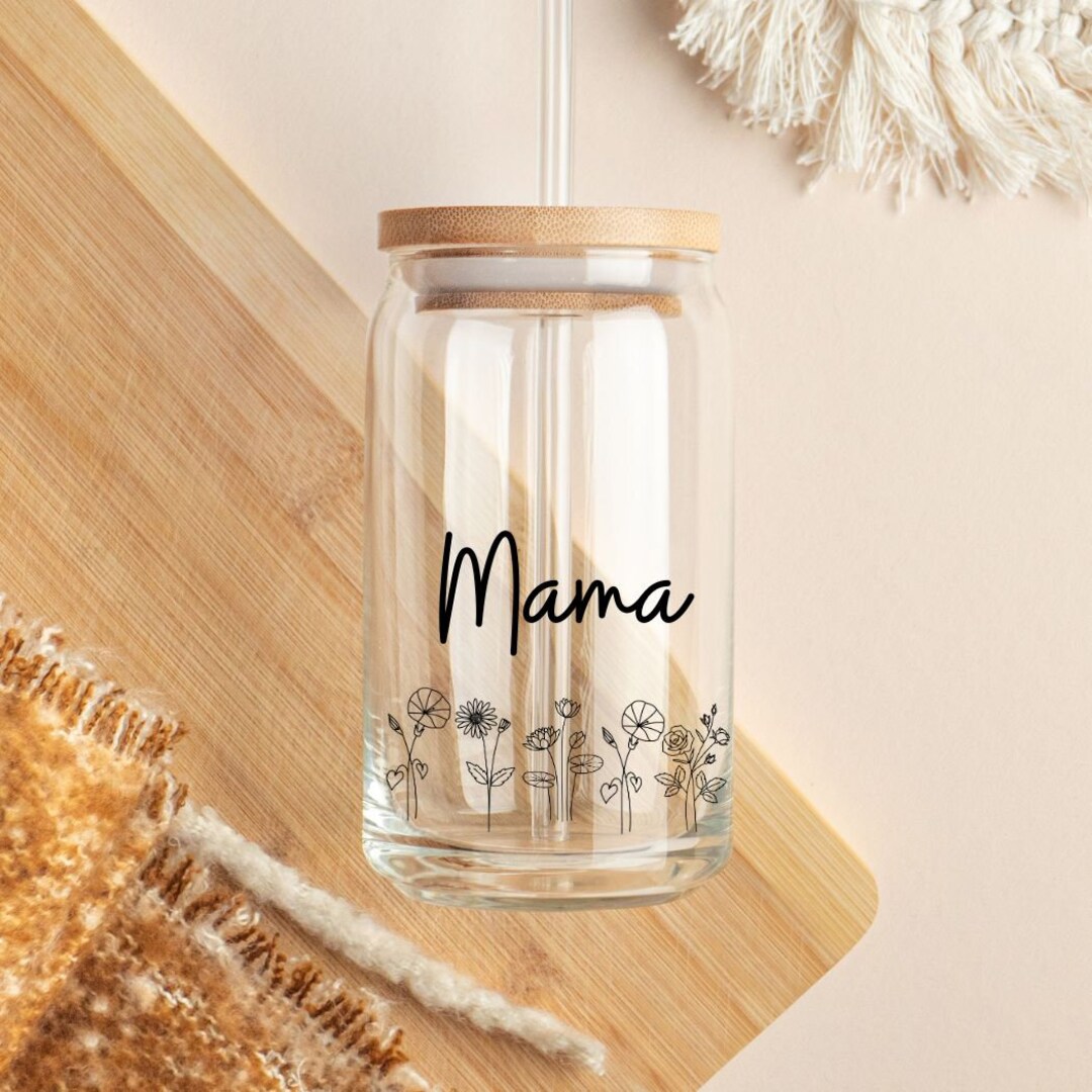 Personalized Birth Month Mama Coffee Clear Jar Bamboo Lid and Straw ...