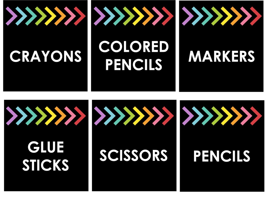 Classroom Labels - Black With Rainbow Arrows EDITABLE - Etsy