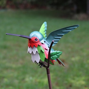 Rufous Hummingbird Garden Stake: Enamel Bird Art, Garden Decor - Etsy