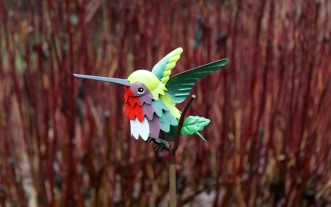 Enamel Ruby-throated Hummingbird Garden Stake: Weather-resistant Bird ...