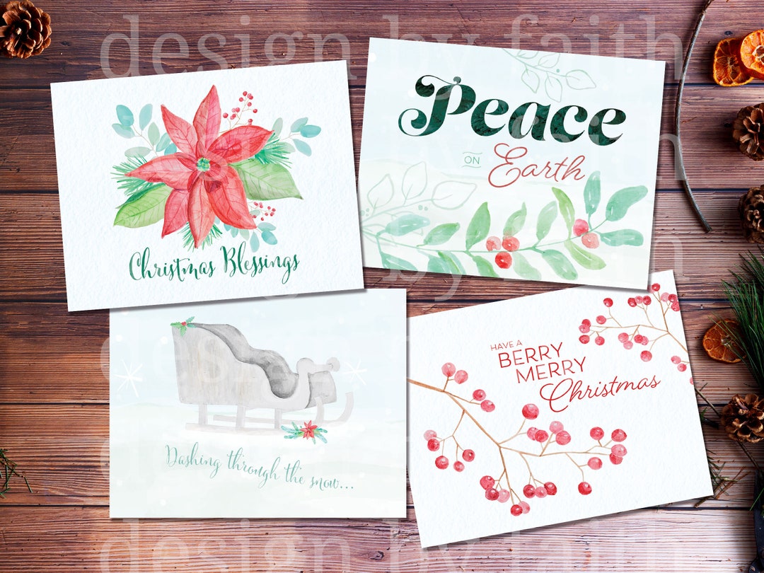 Christmas Cards, Holiday Cards, Pack of 20, Watercolor Illustrations ...