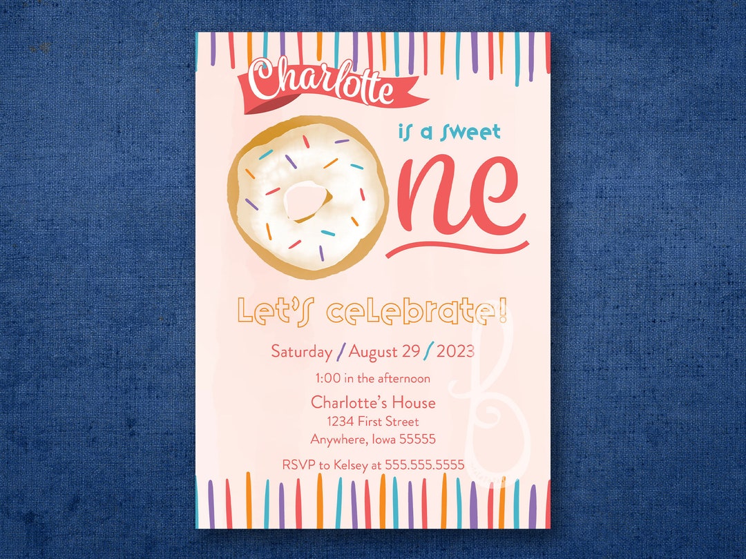 Donut Themed First Birthday Invitation - Girl - Etsy