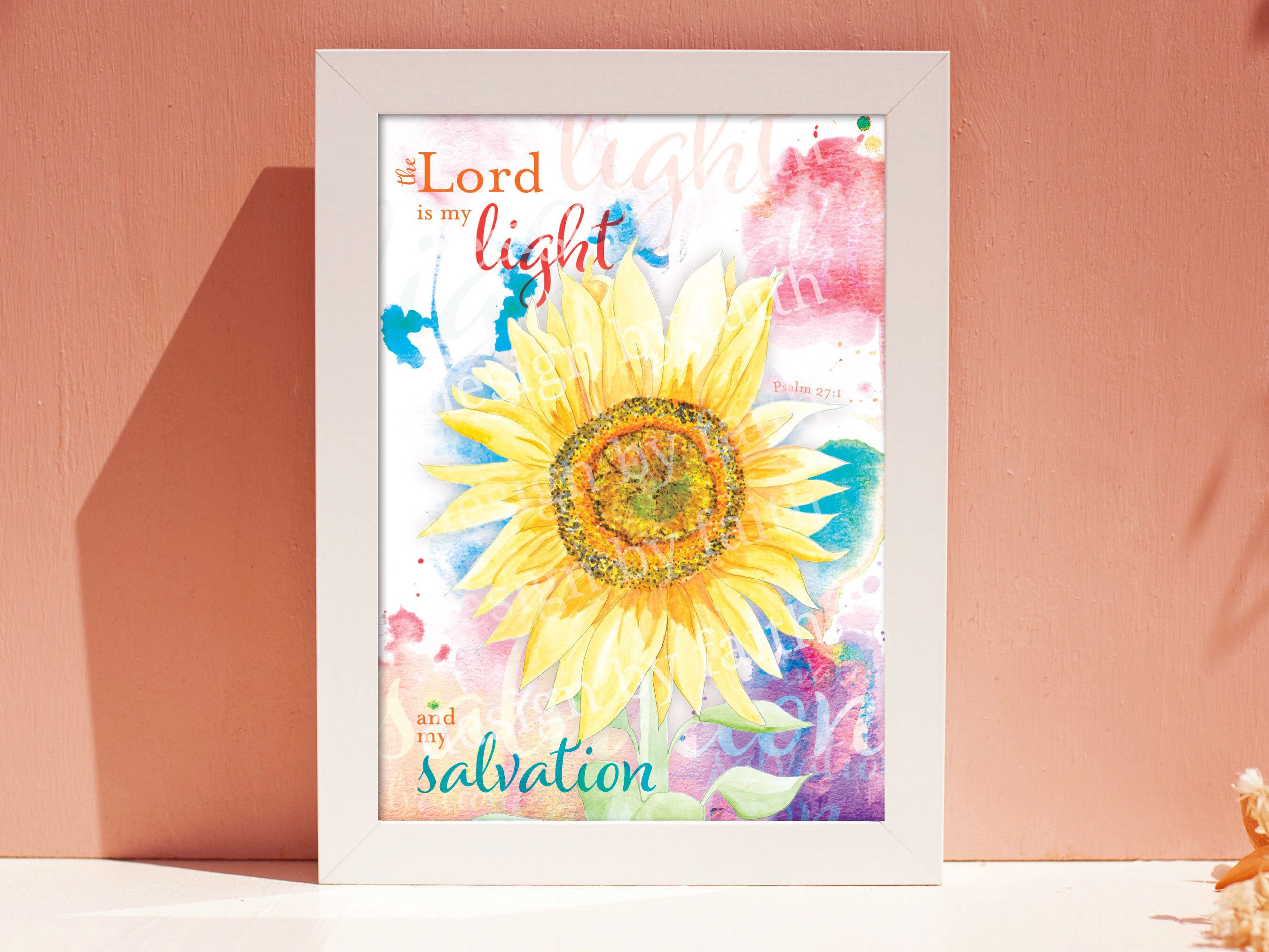 PRINTABLE Watercolor Sunflower Psalm 27:1 Bible Verse - Etsy