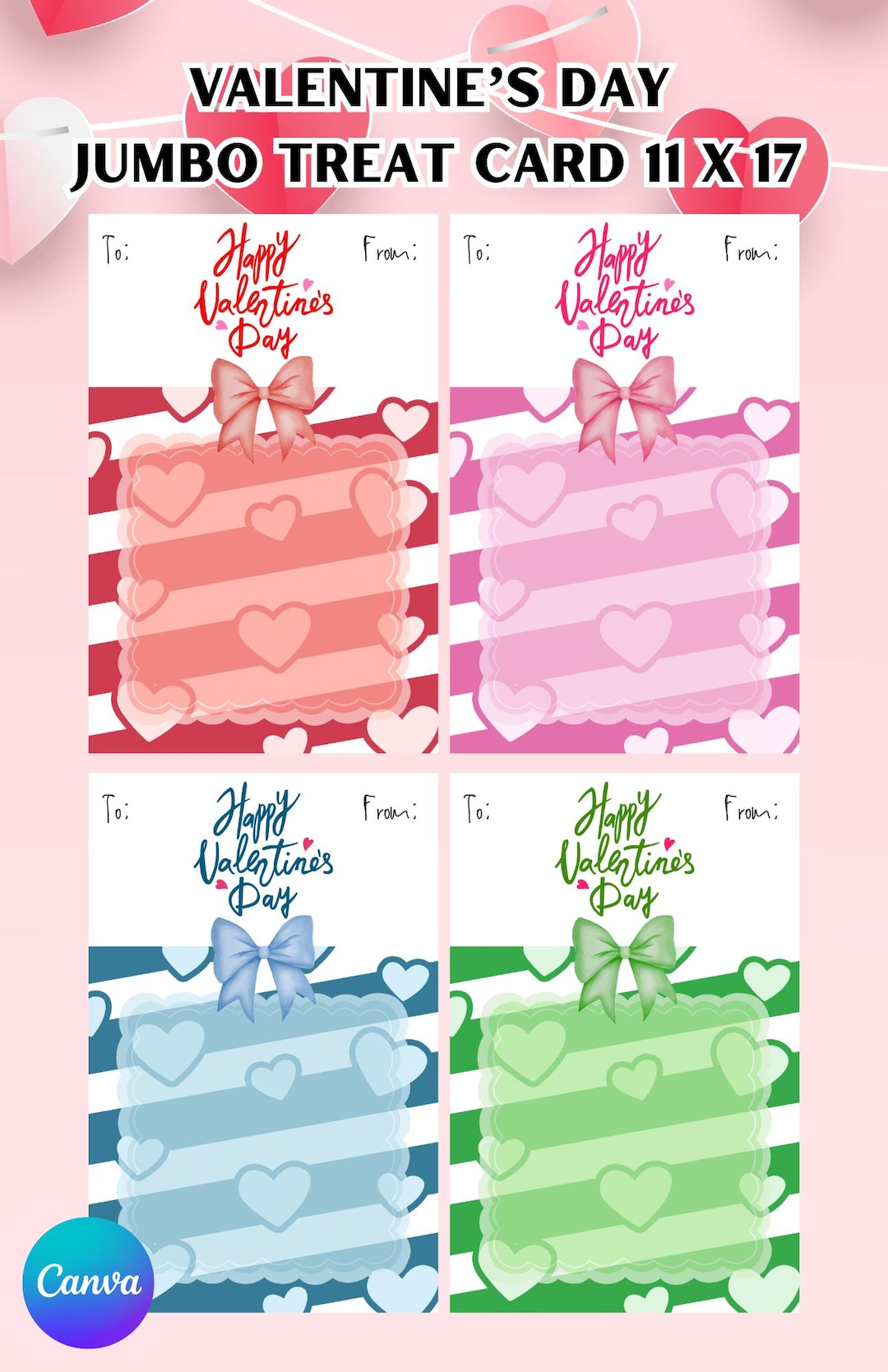 4 Jumbo Valentines Day Treat Card Printable Candy and Snack Gift Cards ...