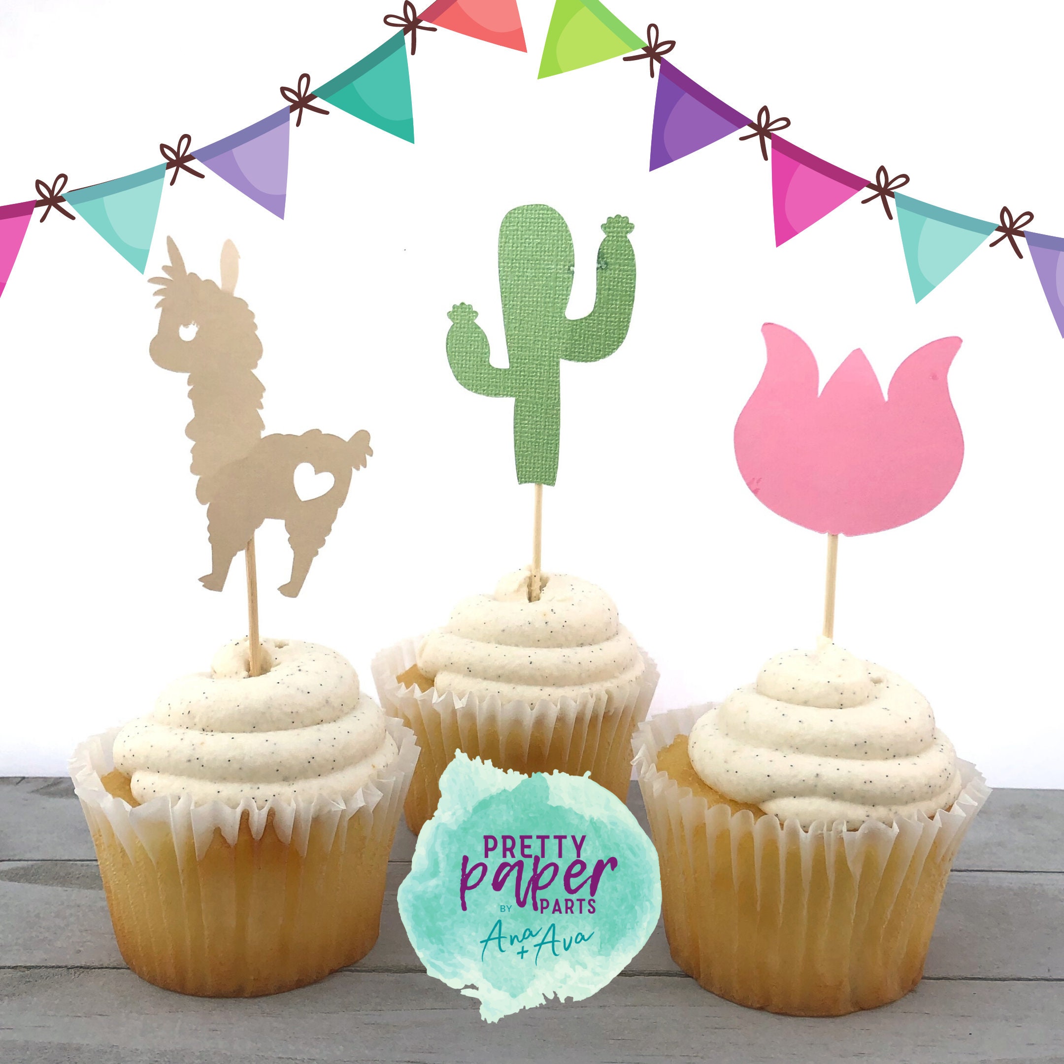 Llama Theme Cupcake Toppers, Cactus, Fiesta, First Birthday, Llama ...