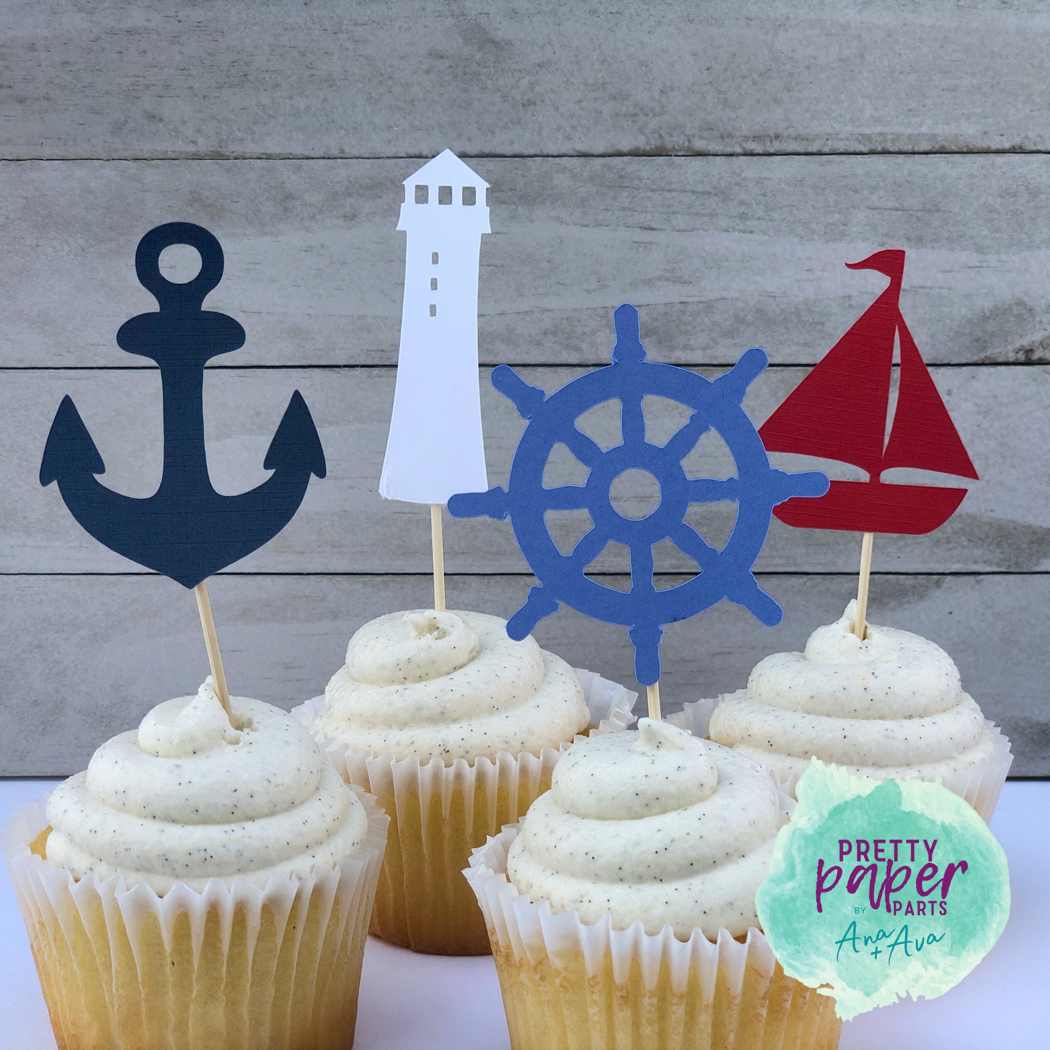 Nautical Theme Cupcake Toppers, Sailboats, Anchors Toppers, Nautical ...