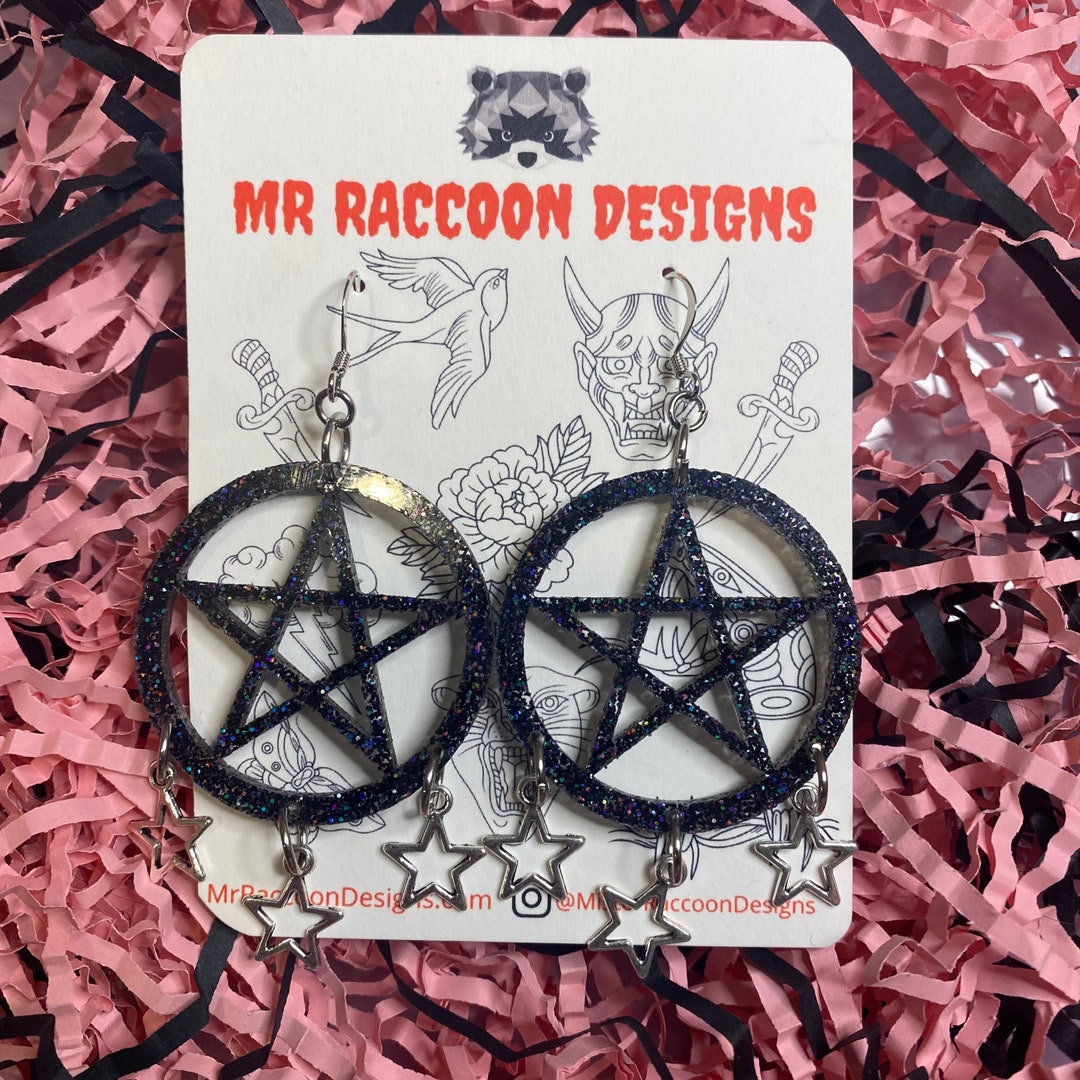 Starry Gothic Black Pentagram Dangle Earrings - Etsy