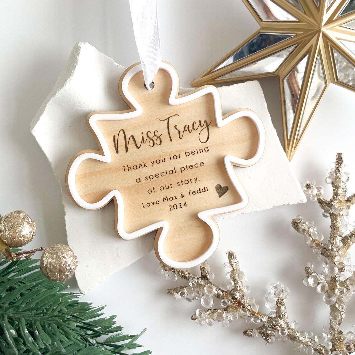 Personalised Teacher Christmas Ornament 2025 – Custom Wooden Gift for ...