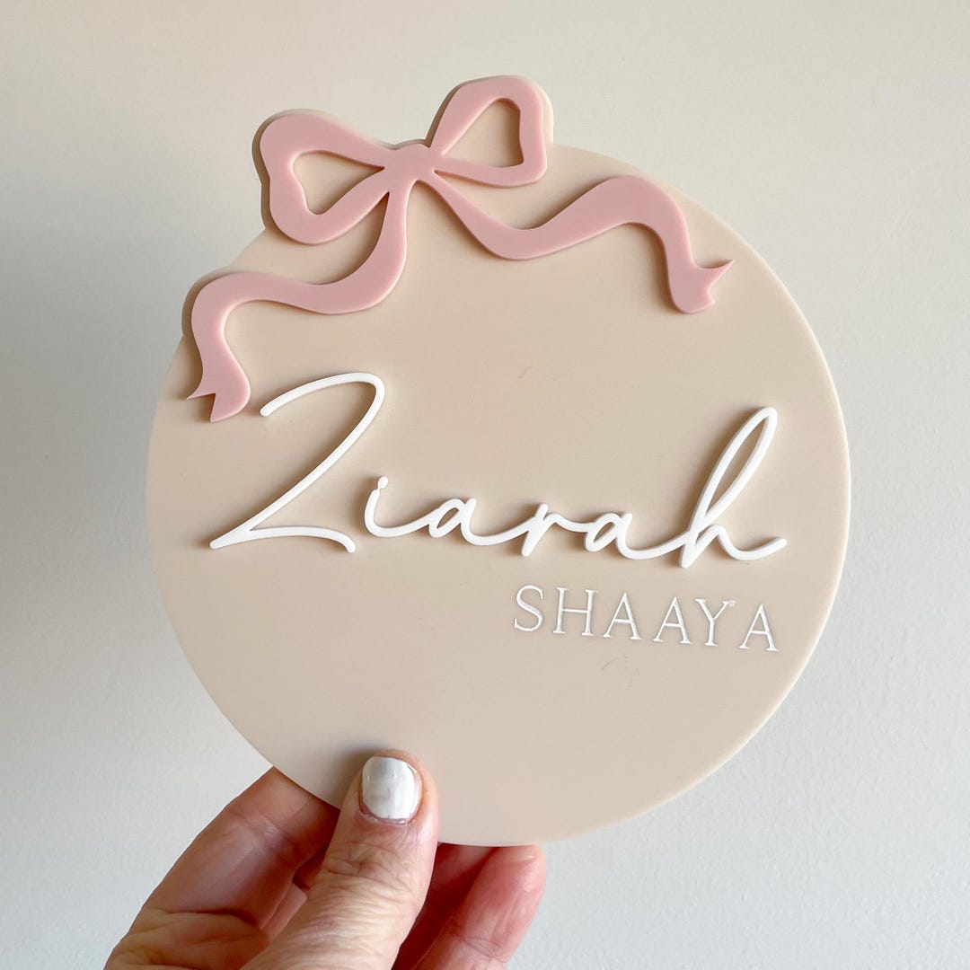 Birth Announcement | Name Plaque I Acrylic Bow Plaque I Birth Plaque ...