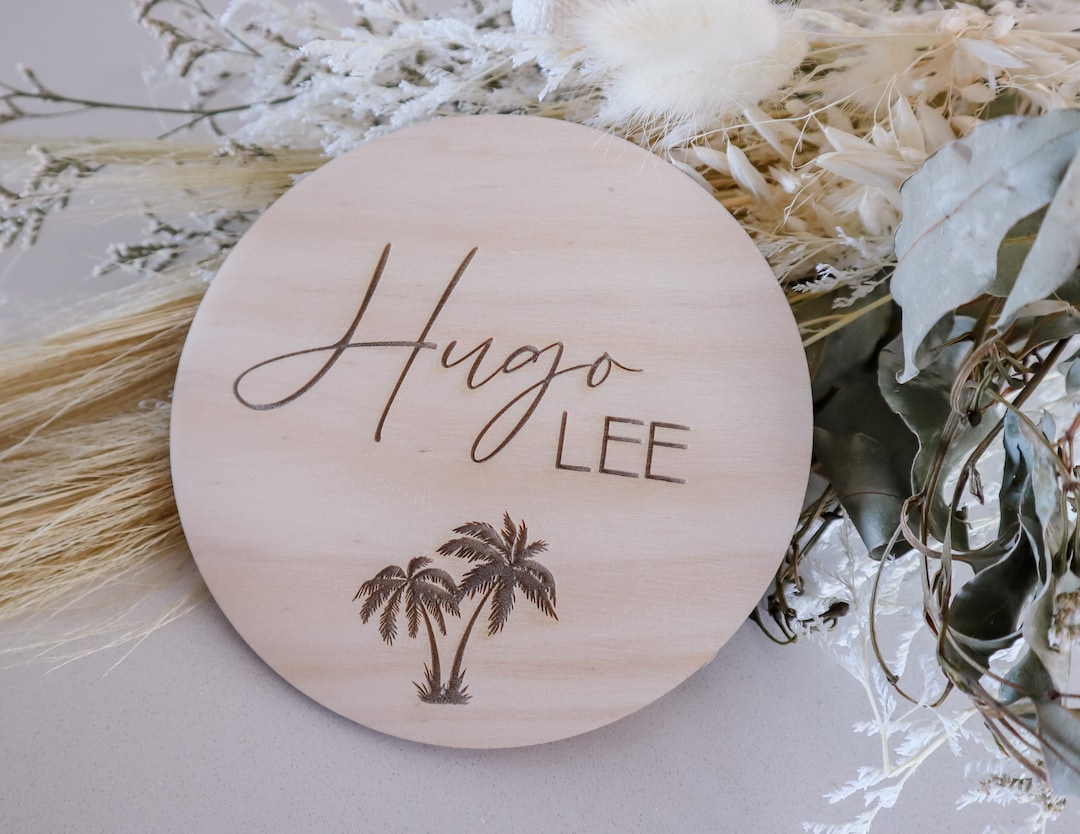Baby Name Plaque Palm Tree Name Sign Birth Announcement Plaque Newborn ...