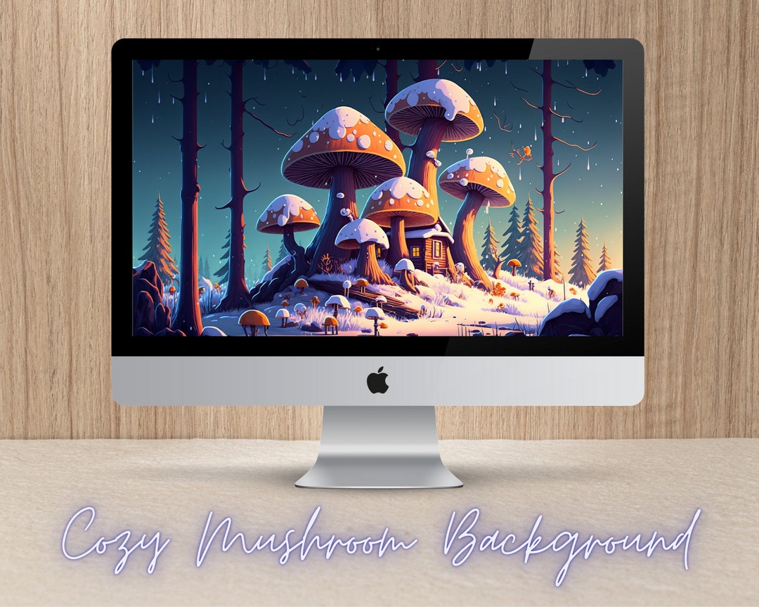 Cozy Winter Mushroom Background Wallpaper, Desktop Background, Instant Digital Downloads ...