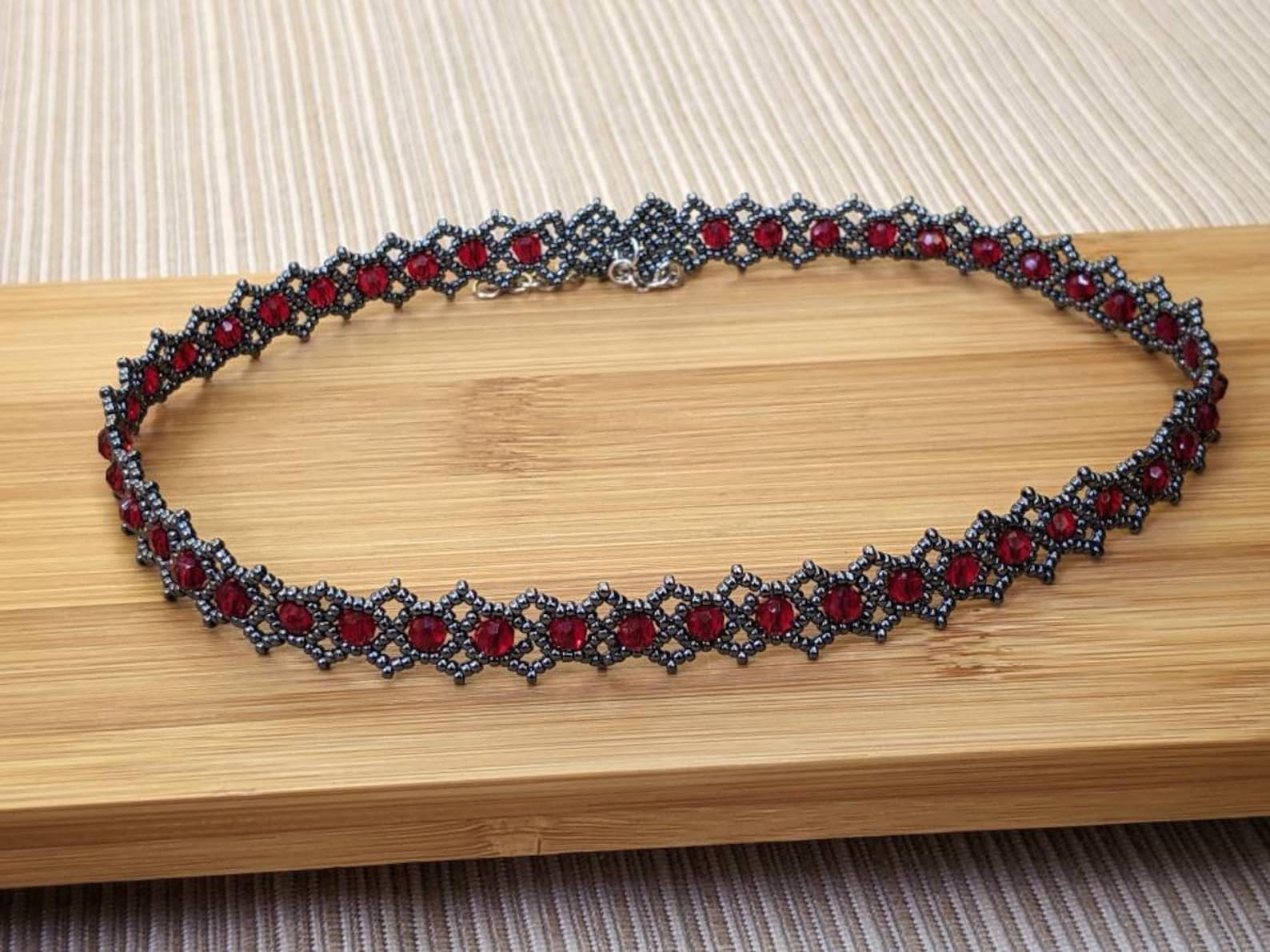 Dark Red Victorian Choker/red Choker Necklace/statement Choker Red ...