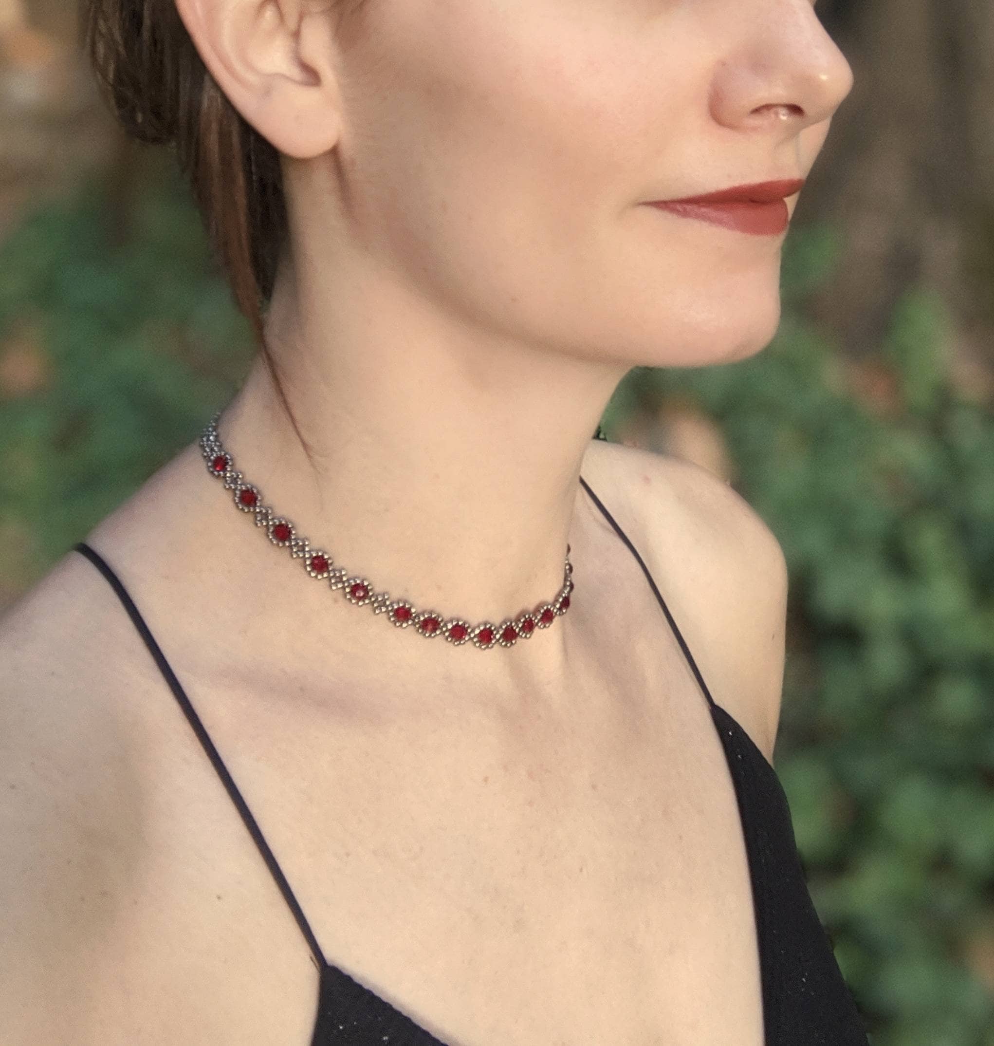 Dark Red Necklace/red Choker Necklace/statement Choker Red/beaded ...