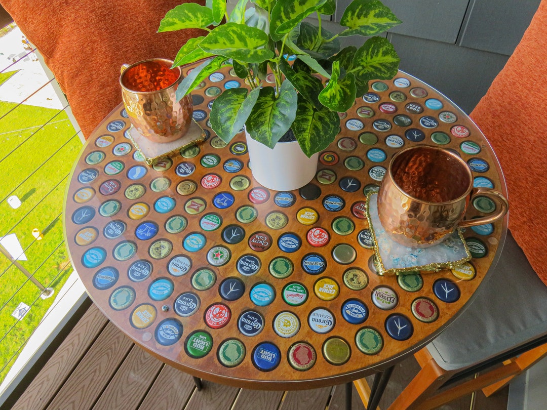 Round Bottle Cap Table, Solid Wood, End Table, Side Table, Bar Table - Etsy