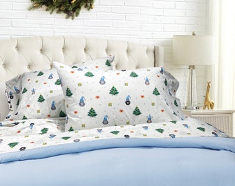 White Christmas Farm Cotton Printed Sheet Set - Etsy