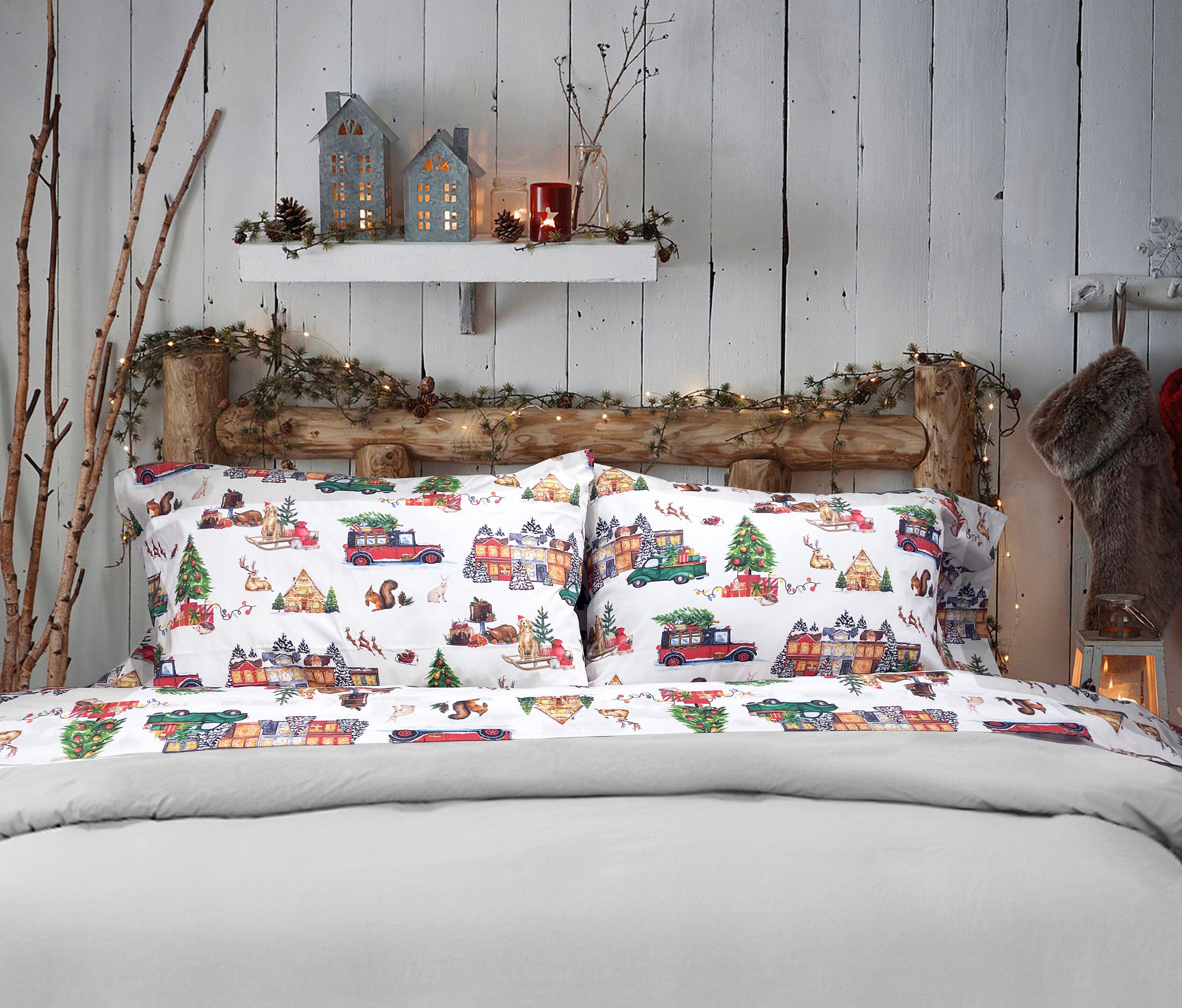 White Christmas Farm Cotton Printed Sheet Set - Etsy