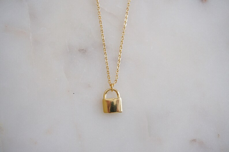 Tiny Gold Lock Necklace / Padlock Pendant / Dainty Gold Necklace / P30 ...