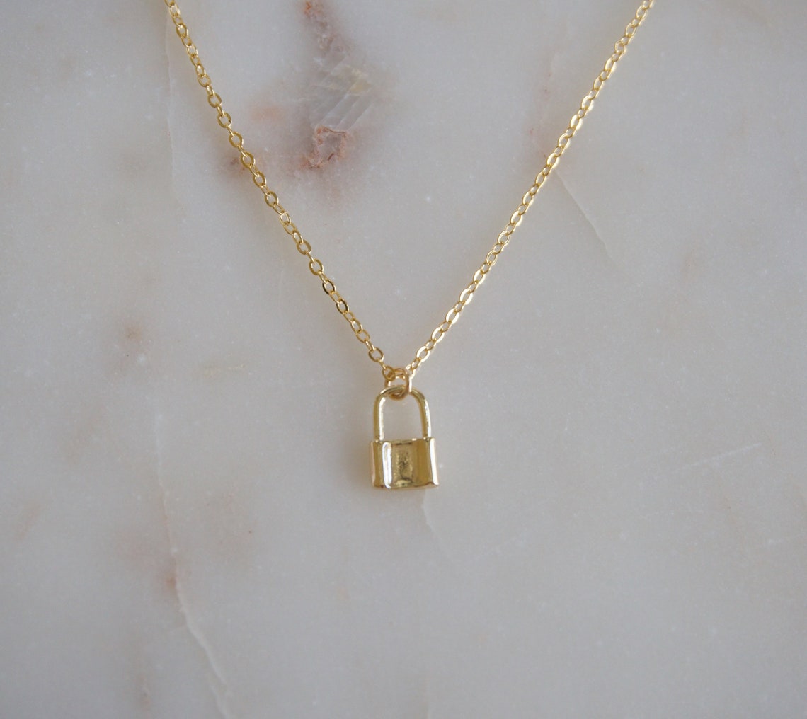 Dainty Gold Lock Necklace / Gold Filled Necklace / Tiny Gold Necklace ...