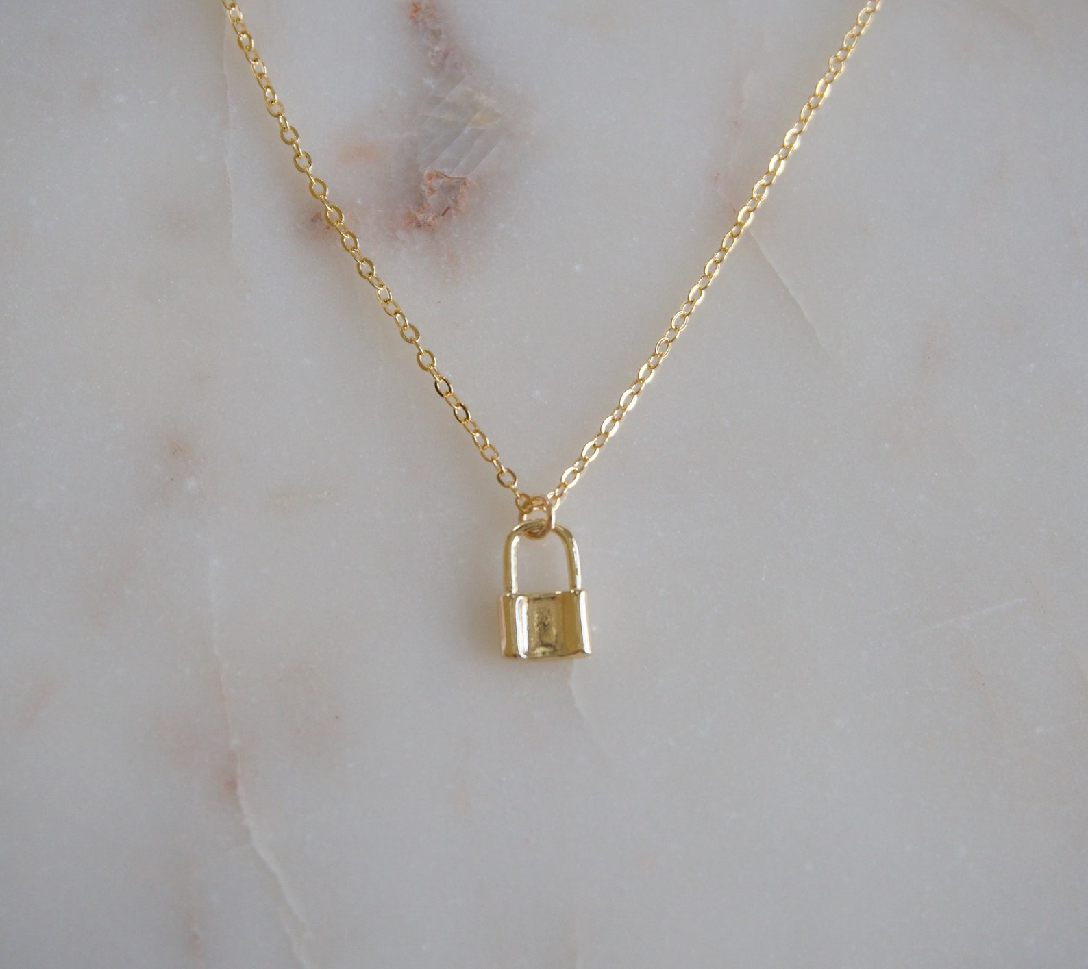 Dainty Gold Lock Necklace / Gold Filled Necklace / Tiny Gold Necklace ...