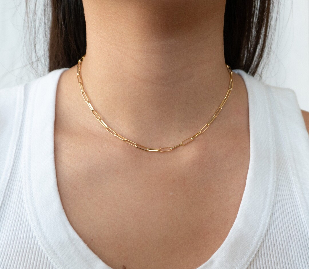 Gold Link Necklace / Paperclip Chain Choker / Rectangle Link Chain / Necklace to Layer / C12 - Etsy