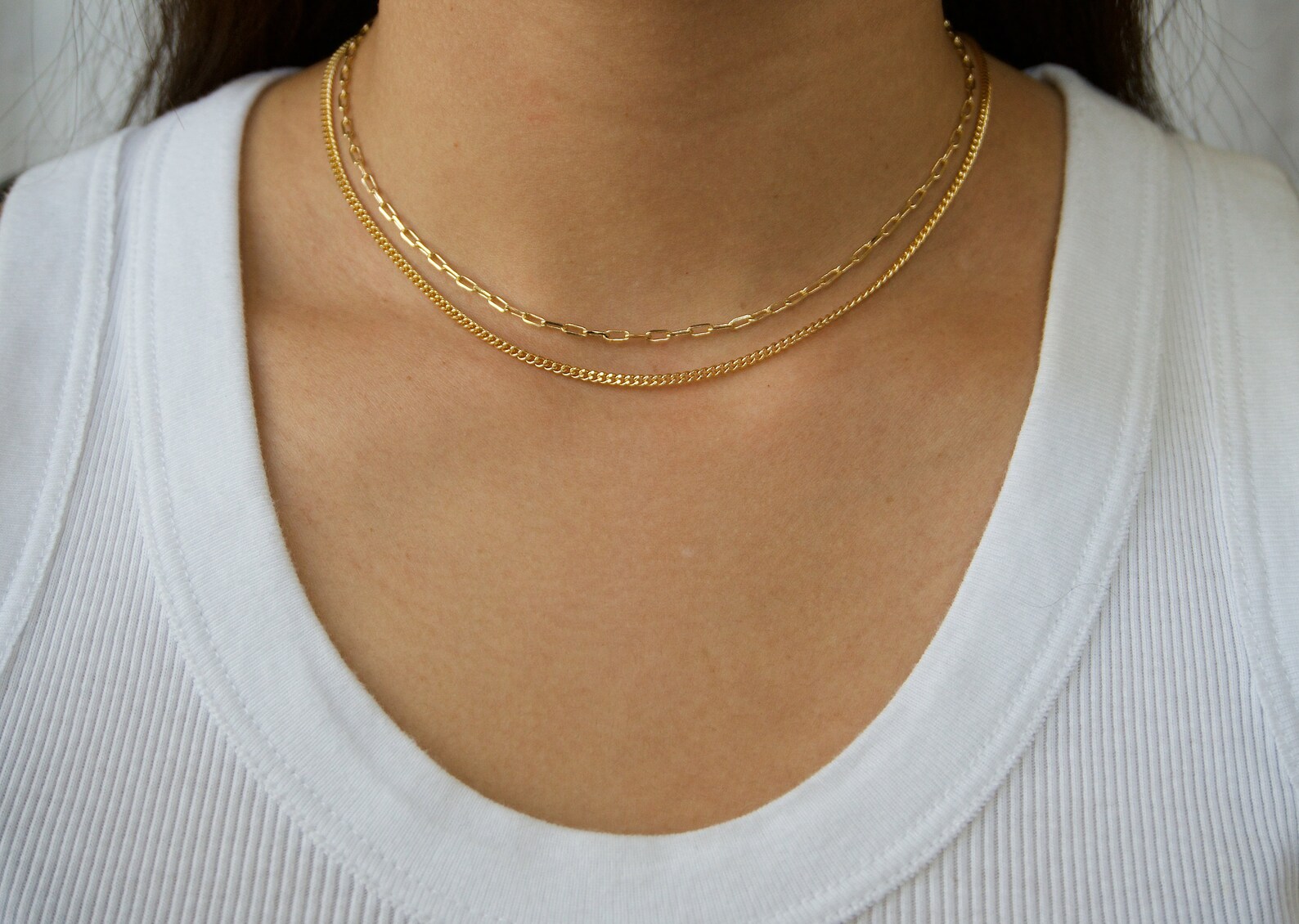 Dainty Rectangle Link Chain Necklace / Gold Paperclip Chain / | Etsy