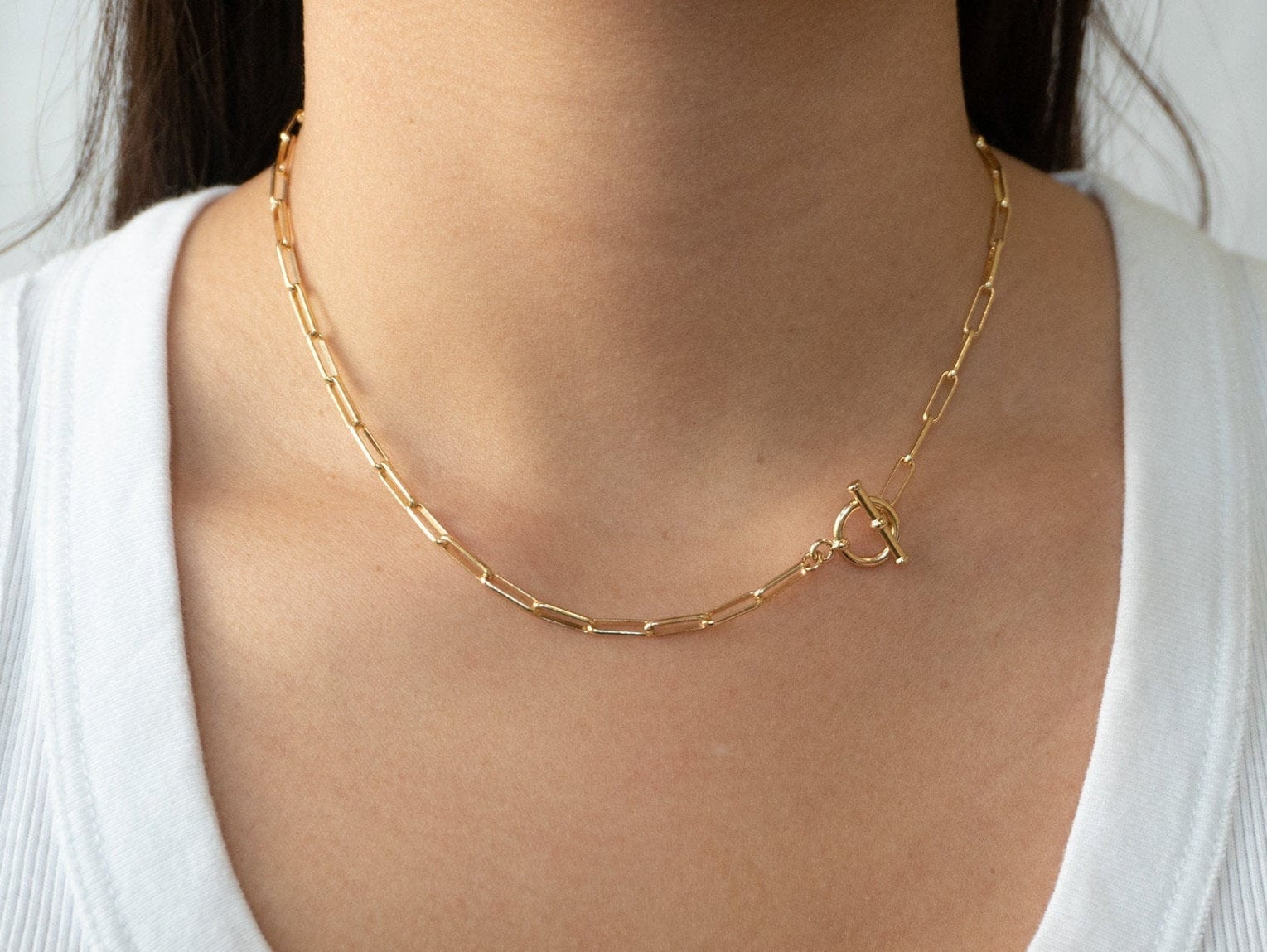 Gold Link Toggle Necklace / Gold Paper Clip Link Chain / C26 - Etsy