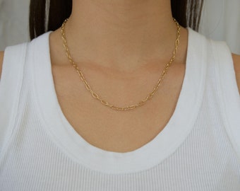 Dainty Rectangle Link Chain Necklace / Gold Paperclip Chain / | Etsy