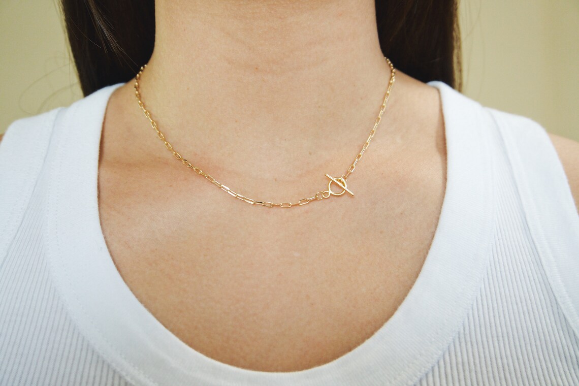 Gold Toggle Clasp Necklace / Paperclip Chain Choker / - Etsy
