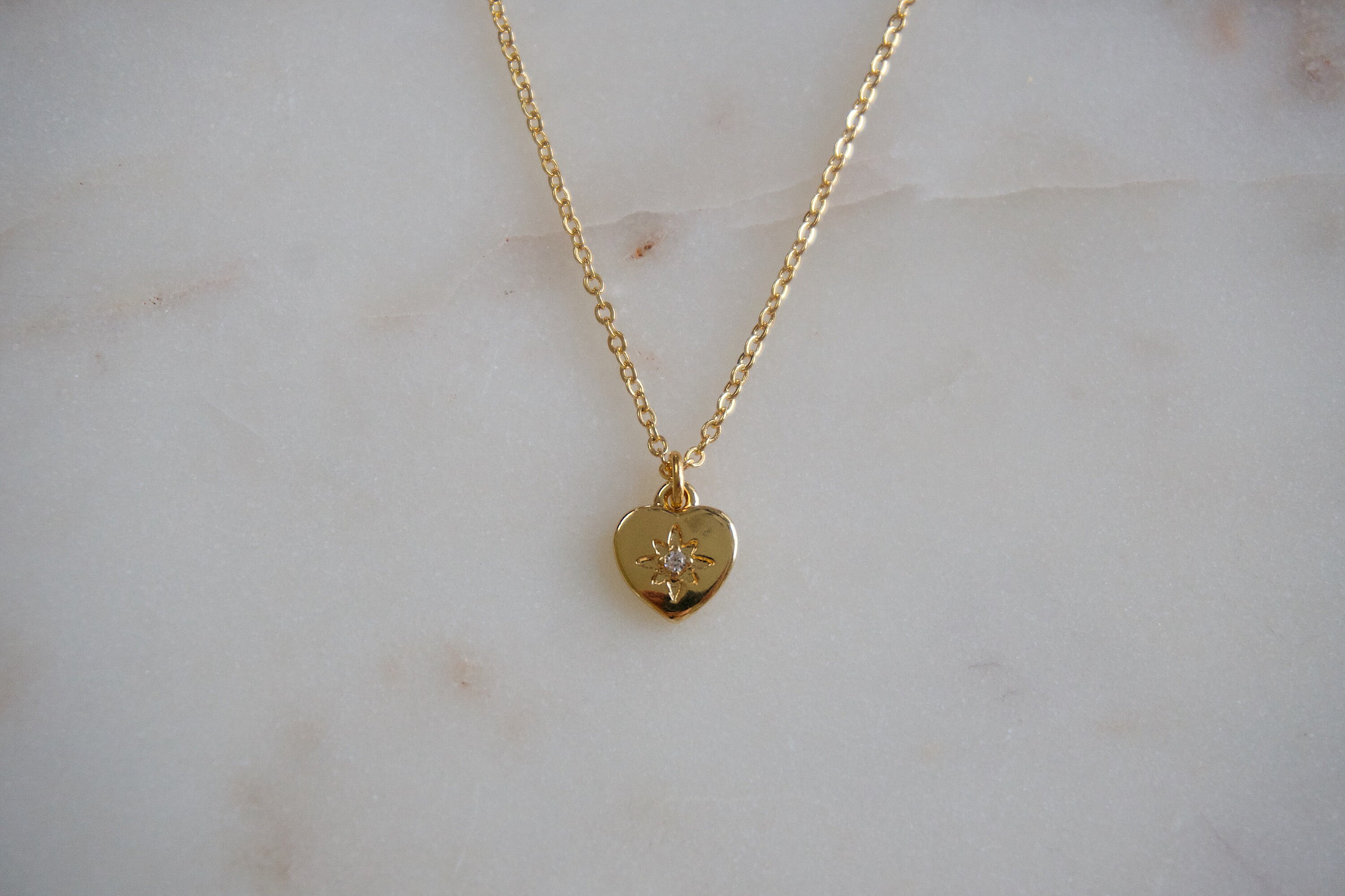 Small Gold Heart Necklace / Heart Charm With Diamond / Tiny - Etsy