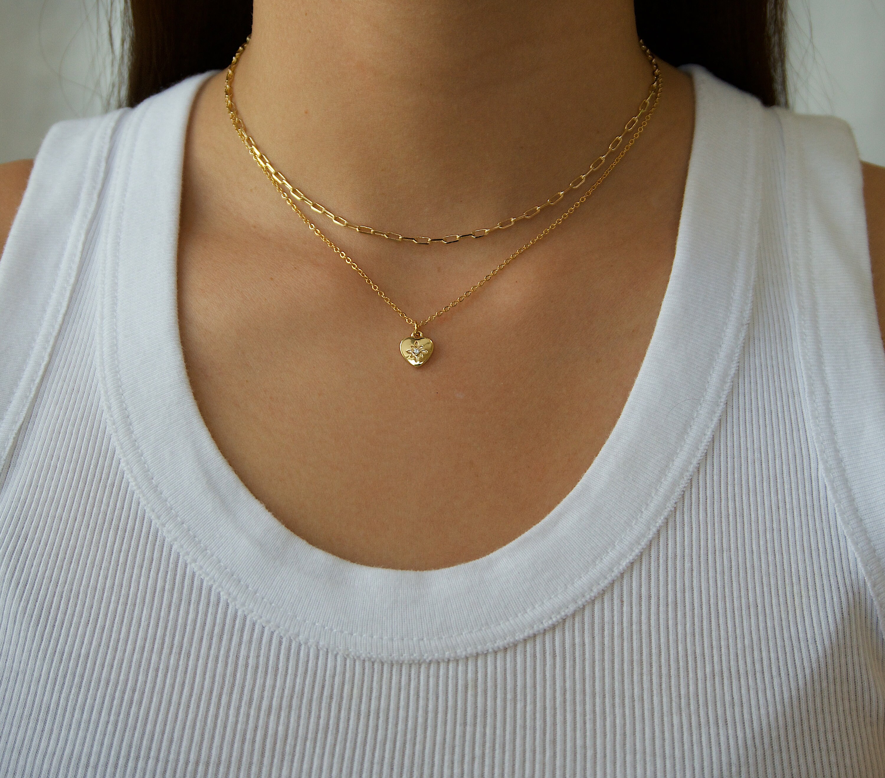 Small Gold Heart Necklace / Heart Charm With Diamond / Tiny - Etsy