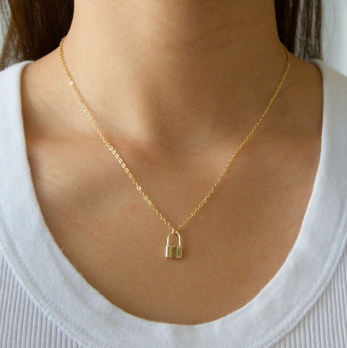 Dainty Gold Lock Necklace / Gold Filled Necklace / Tiny Gold Necklace ...