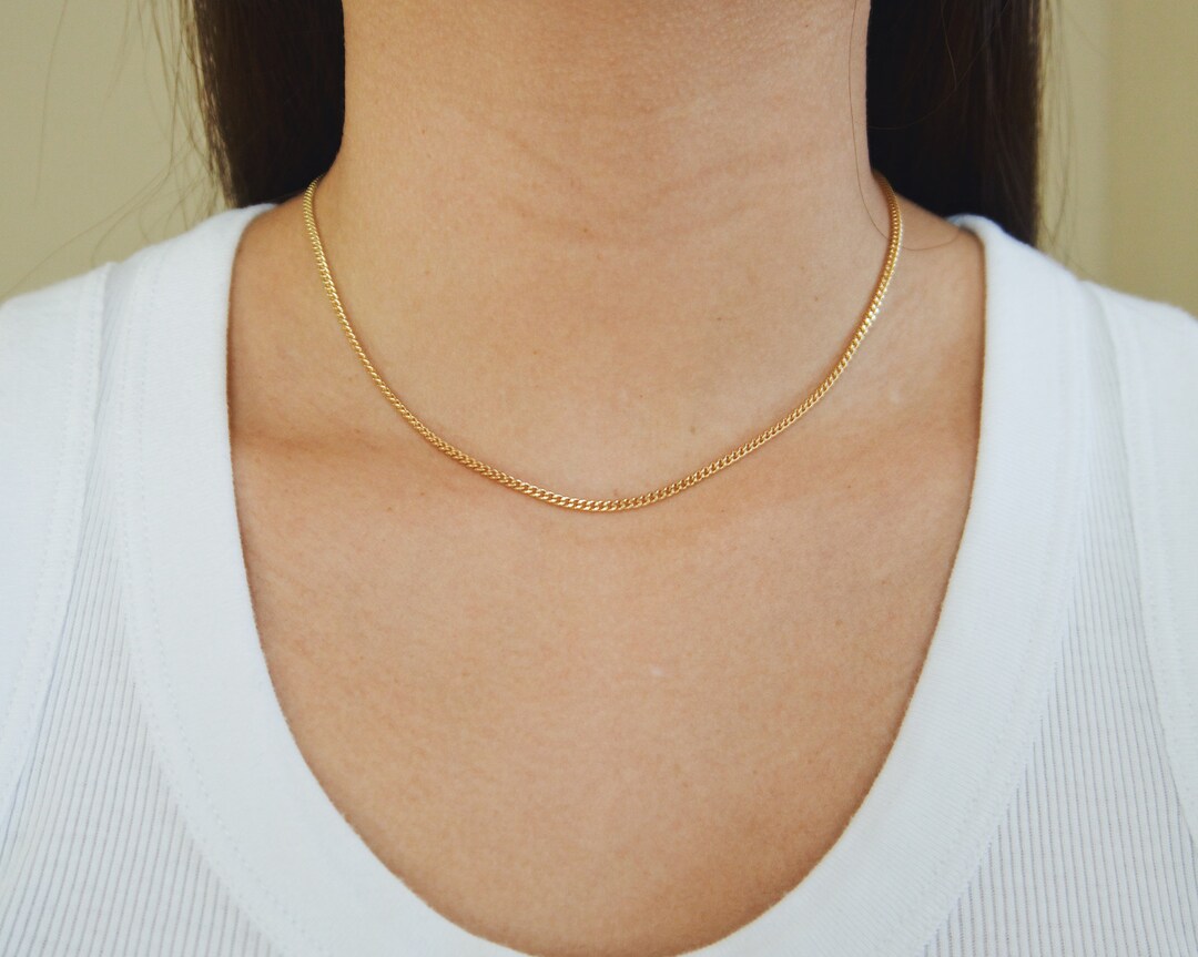 Gold Curb Choker / Simple and Thin Gold Chain / Layer Necklace ...