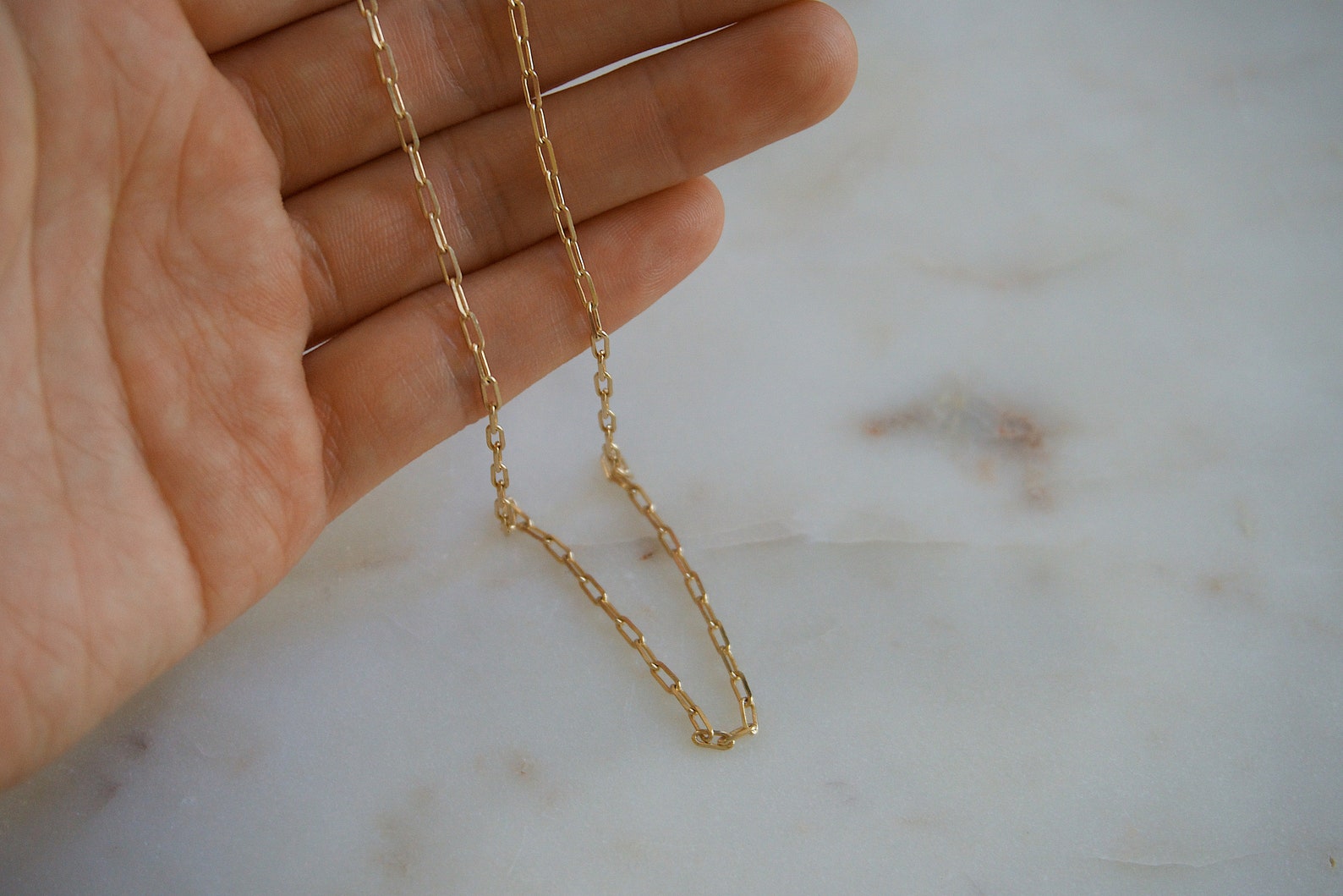 Dainty Rectangle Link Chain Necklace / Gold Paperclip Chain / | Etsy