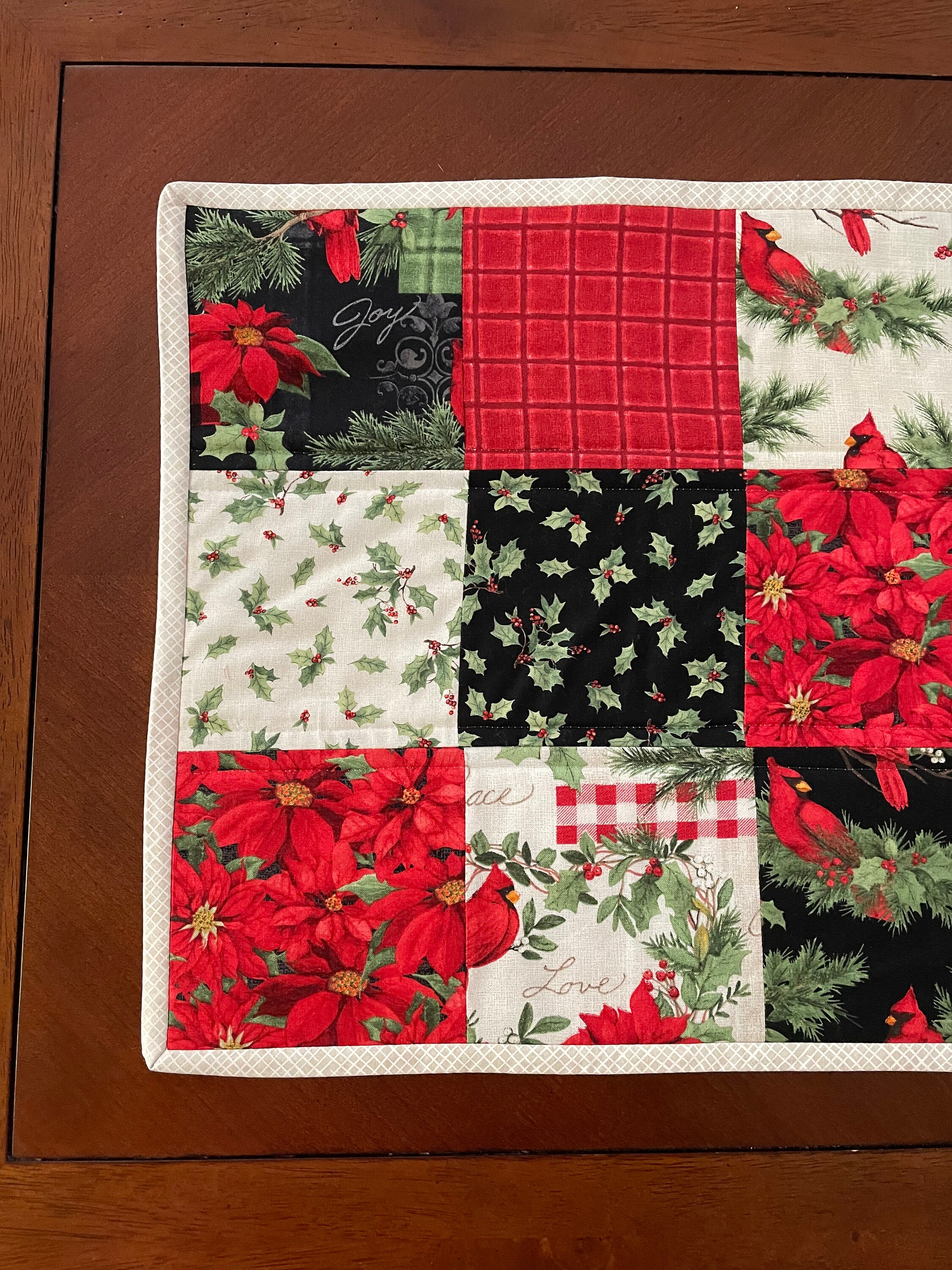 Christmas Table Runner, Cardinal Table Runner, Poinsettia Table Runner ...