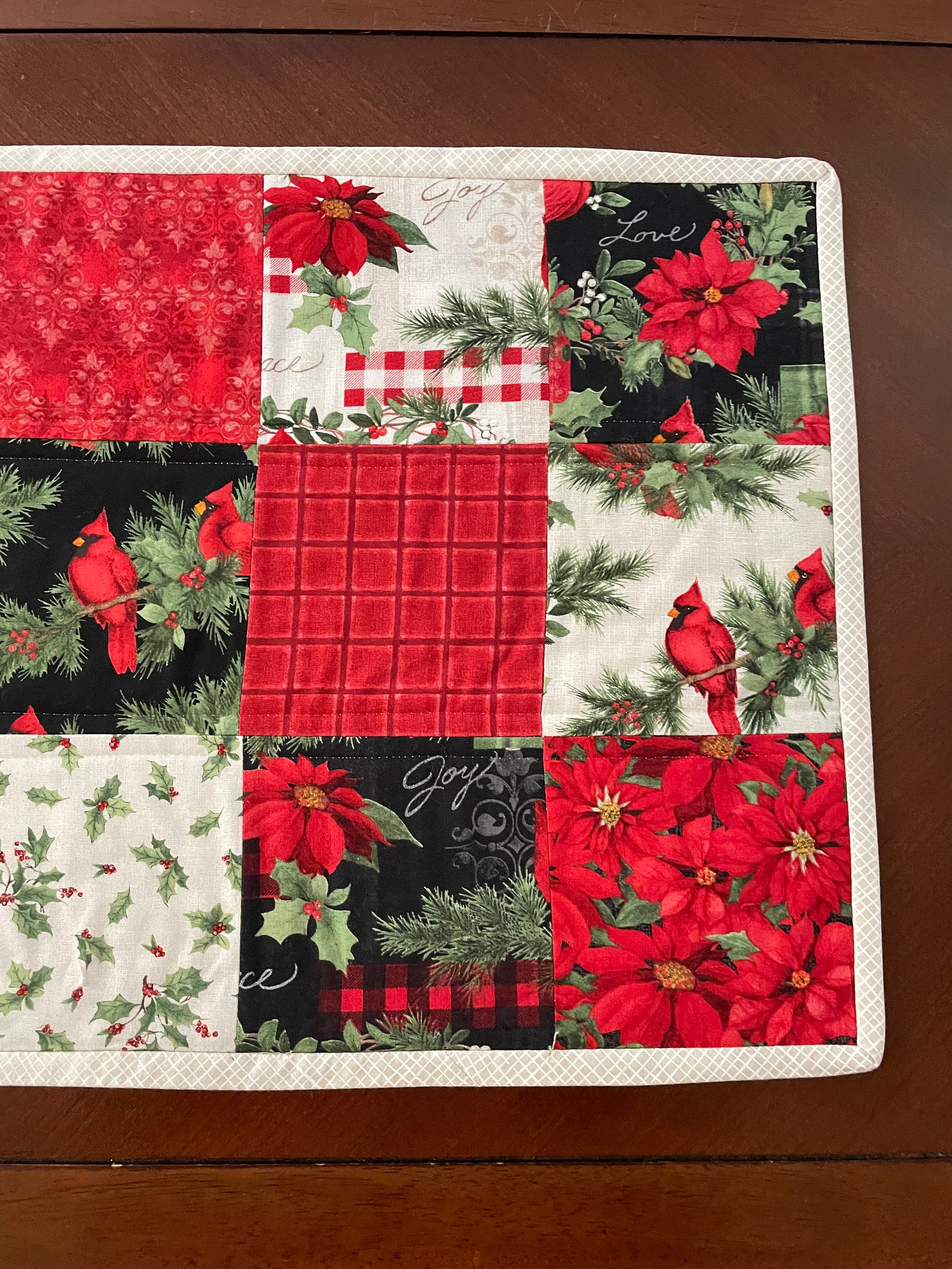 Christmas Table Runner, Cardinal Table Runner, Poinsettia Table Runner ...
