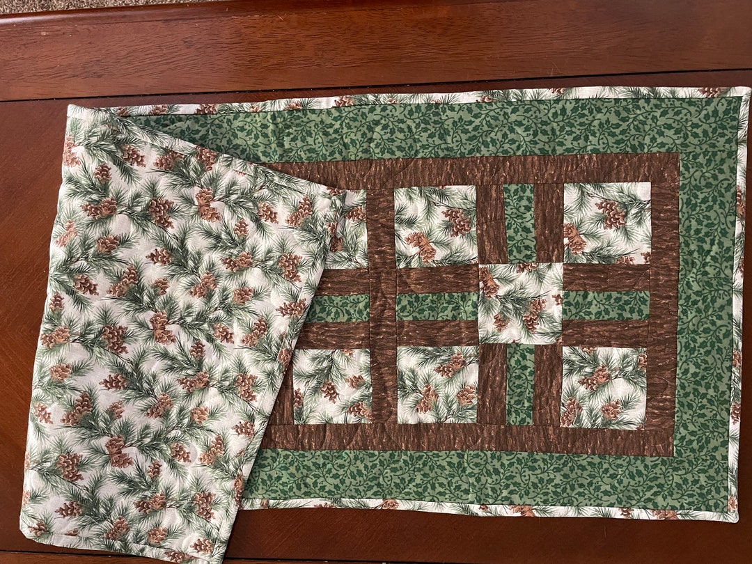 Pinecone Table Runner, Christmas Table Runner, Quilted Table Runner, Log Cabin Table Runner ...