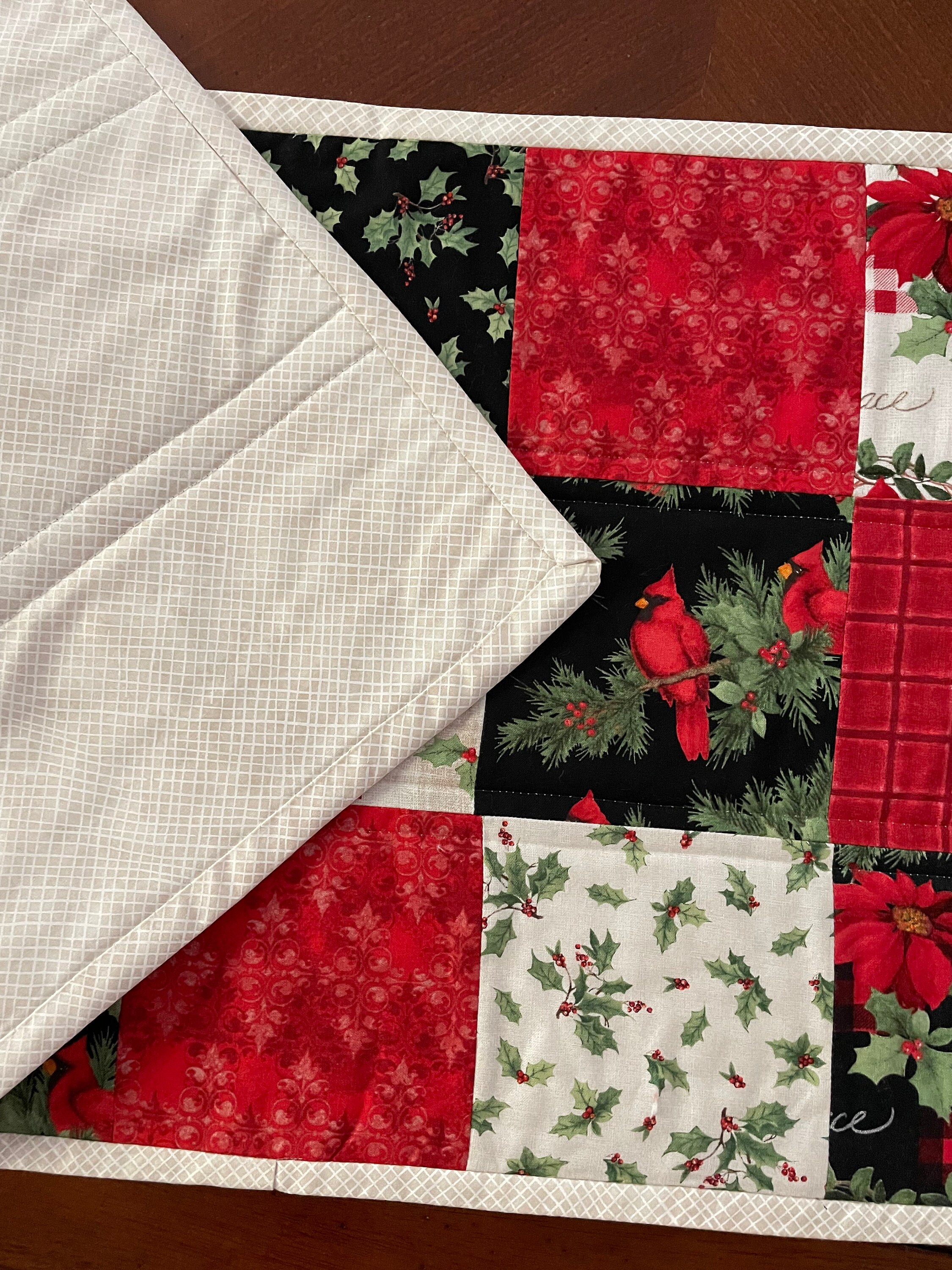 Christmas Table Runner, Cardinal Table Runner, Poinsettia Table Runner ...