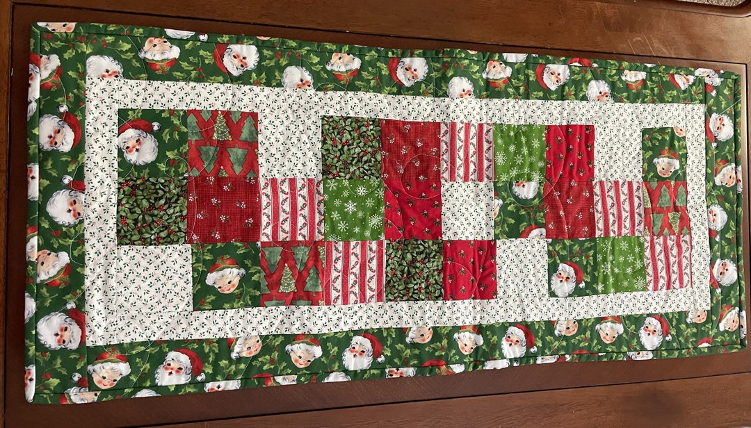 Christmas Table Runner, Christmas Quilted Table Runner, Santa Clause ...