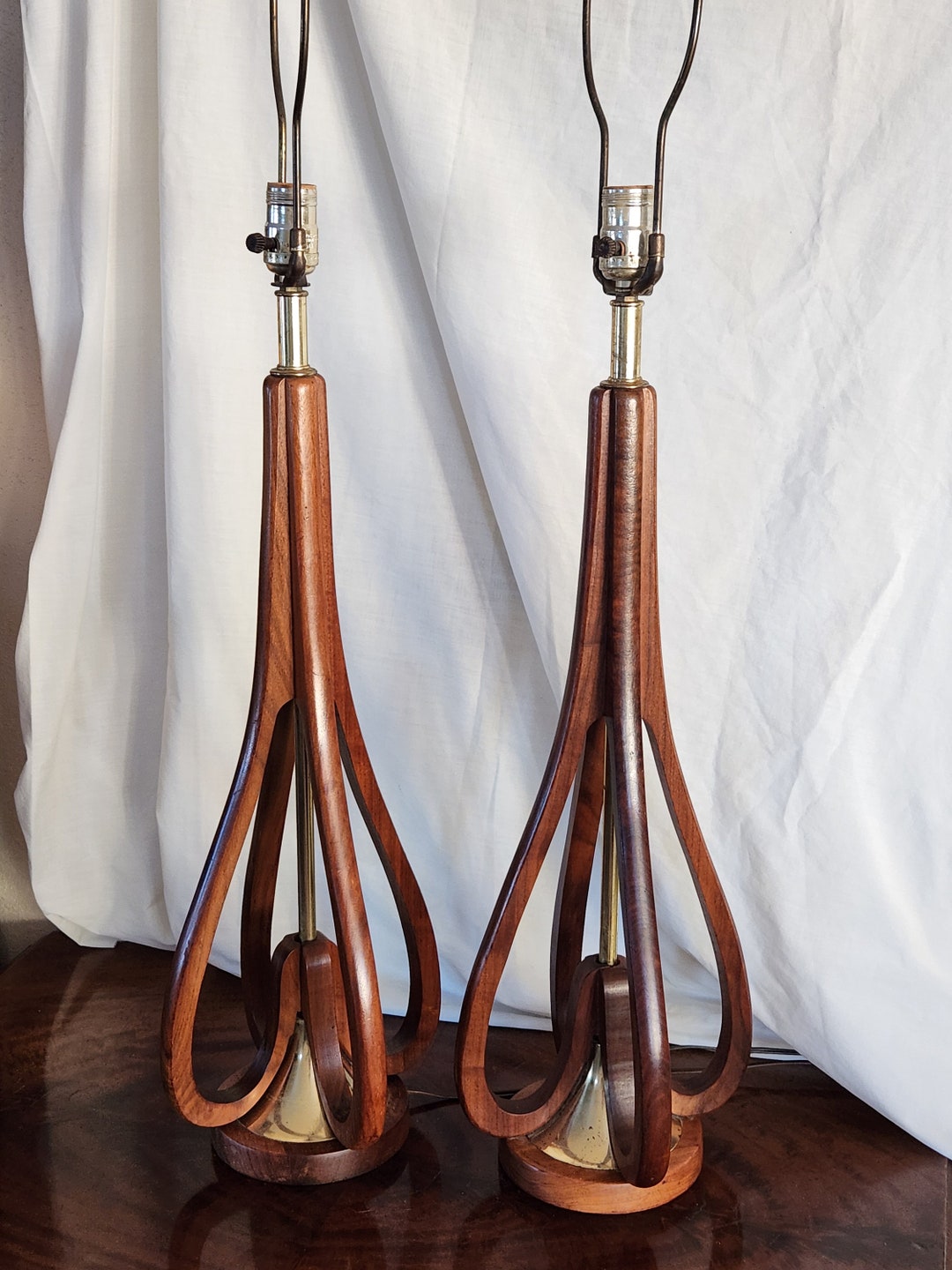 Vintage MCM Lamp PAIR Danish Modern Sculptural Teak and Brass - Etsy