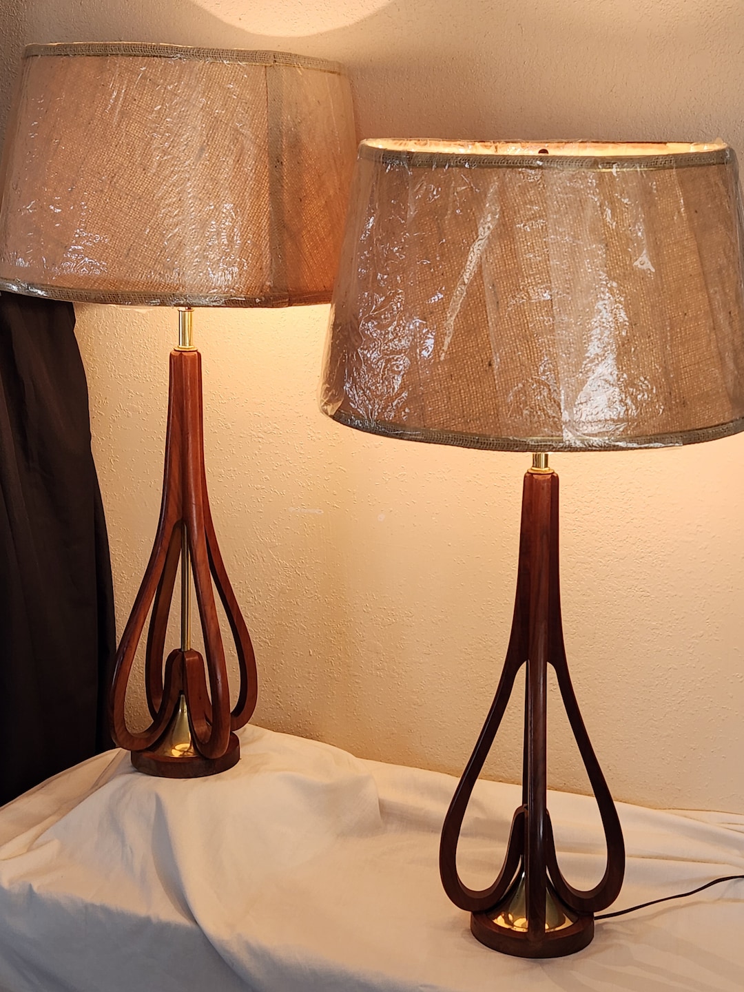 Vintage MCM Lamp PAIR Danish Modern Sculptural Teak and Brass STUNNING ...