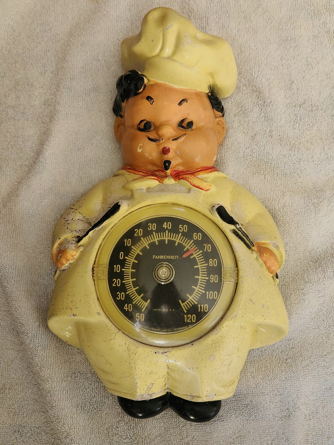 Vintage Chef Thermometer Chalkware Bello Stern YELLOW 40s Farmhouse ...