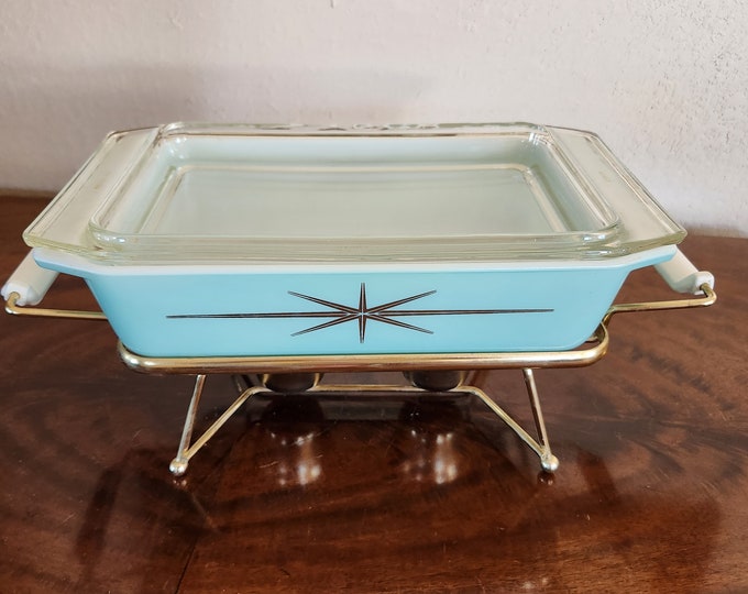 Vintage Pyrex Atomic Starburst Casserole With Double Candle Warmer ...