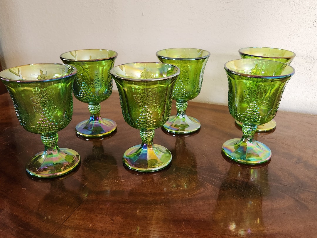 Vintage Carnival Glass Goblets Indiana Lime Green Glass Set of 6 ...
