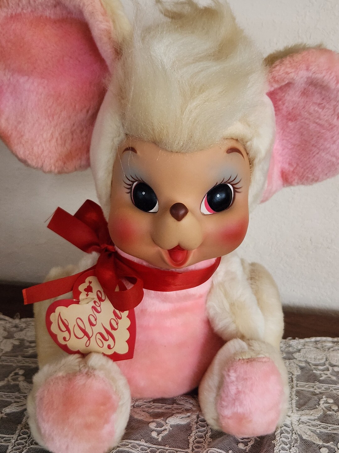 Vintage Rushton Happy Mouse Rubber Face With I Love You Tag Large 60s ...