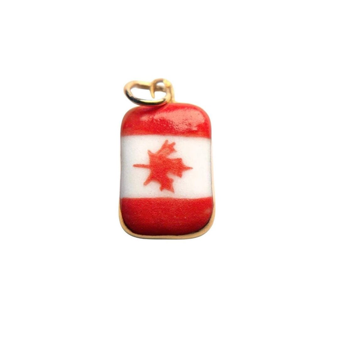 Canadian Flag Porcelain Charm With 22k Gold Luster Framing - Etsy