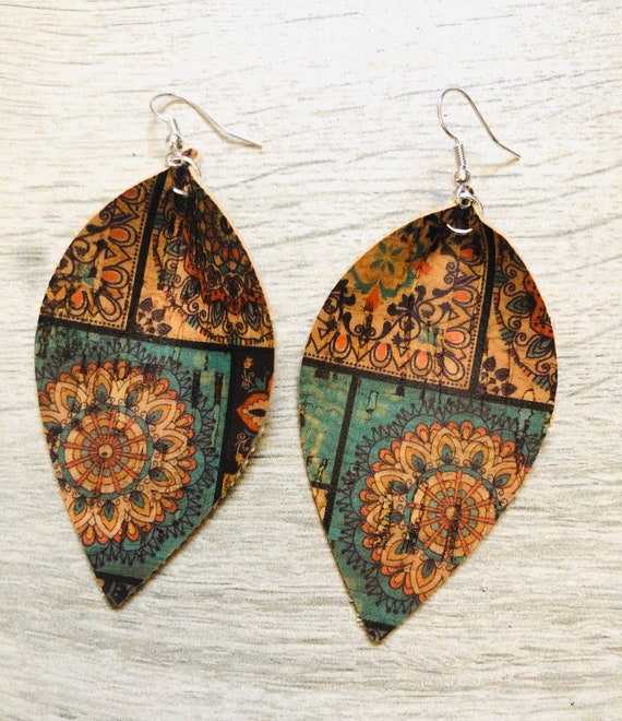 Portuguese Cork Pinched Leaf Earrings - Etsy
