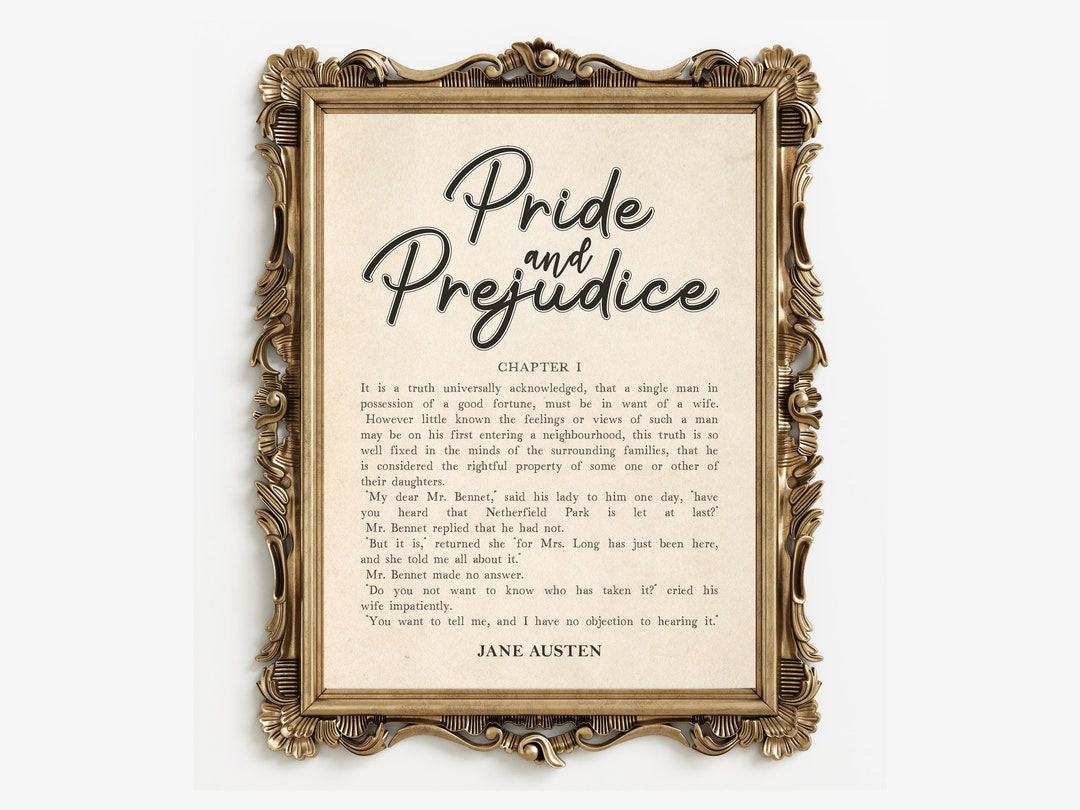 Pride and Prejudice Poster - 1st Chapter Wall Art - Jane Austen Gift ...